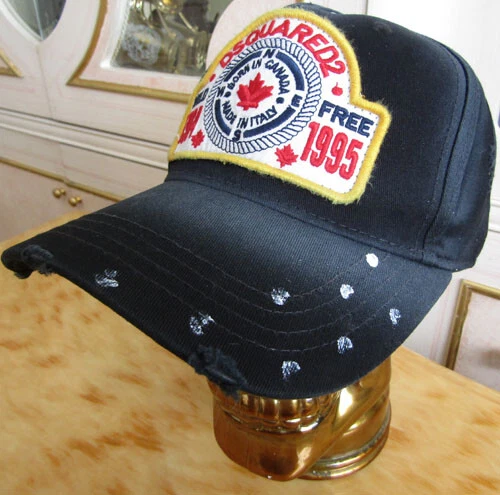 DSQUARED² BASEBALL CAP WILD FREE REAL CANADIAN TWINS DENIM BLACK FADE ...