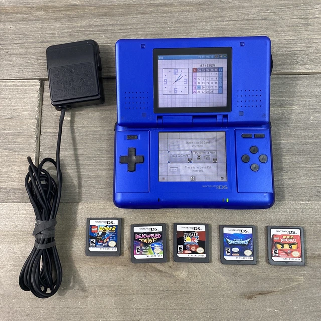 NINTENDO DS NTR-001 Eléctrico Azul Portátil con Adaptador de CA + Paquete de 5 Juegos EUR 66,24 ...