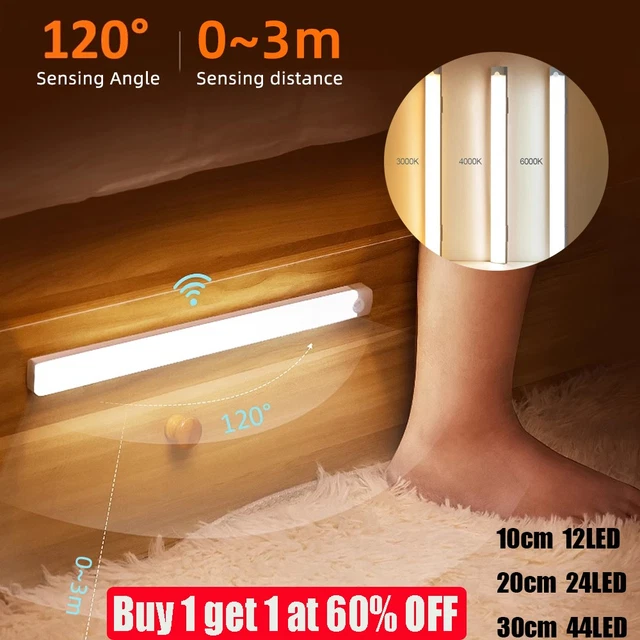 STRIP LIGHTS LED PIR Motion Sensor USB Rechargeable Magnetic Cabinet ...