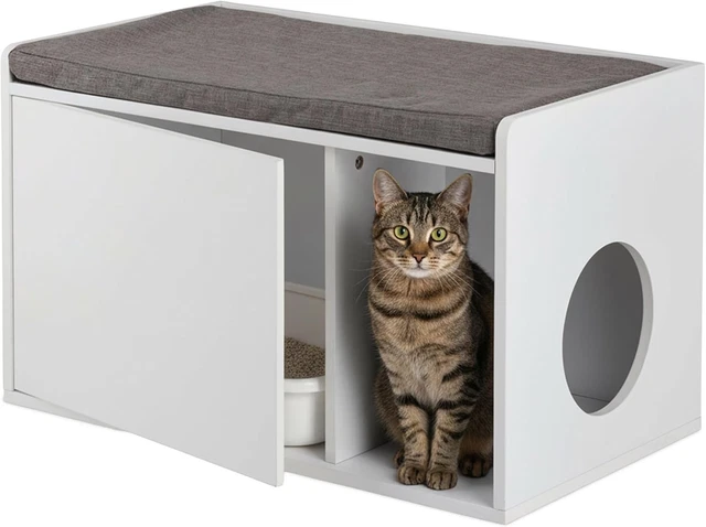RELAXDAYS CAT CABINET with Seating, 2in1 Feline Commode & Bench £79.89 ...