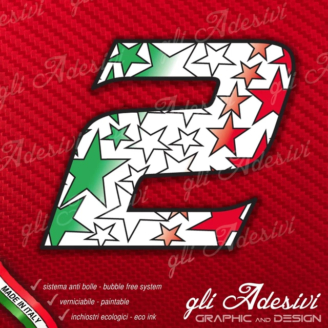 AUTOCOLLANTS NUMÉRO 2 Moto Voiture Cross Course Star Vert Blanc Rouge ...