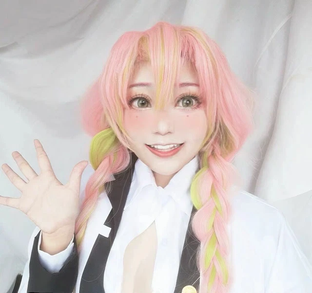 FOR DEMON SLAYER: Kimetsu no Yaiba Kanroji Mitsuri Cosplay Wigs Braided ...