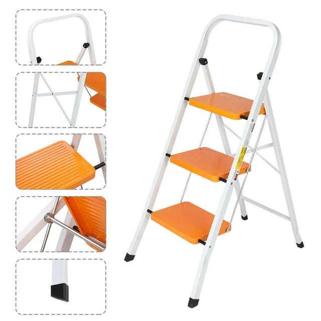 FOLDING 3 STEP Ladder Safety Non Slip Small Stool Ladders Kitchen Diy £ ...