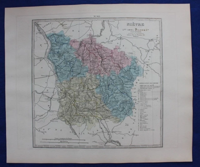 ORIGINAL ANTIQUE MAP NIEVRE, FRANCE, NEVERS, Le Vasseur, 1878 EUR 21,12 ...