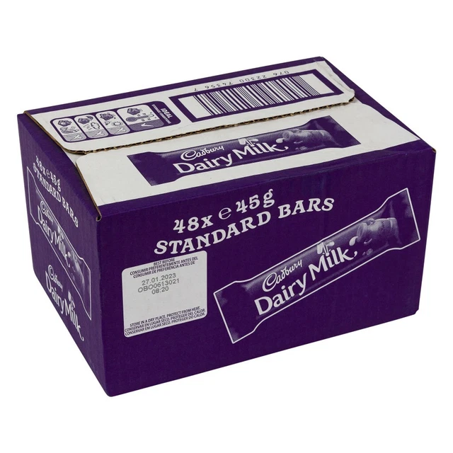 ORIGINAL CADBURY DAIRY Milk Chocolate Standard BAR 48 x 45g Full Box ...