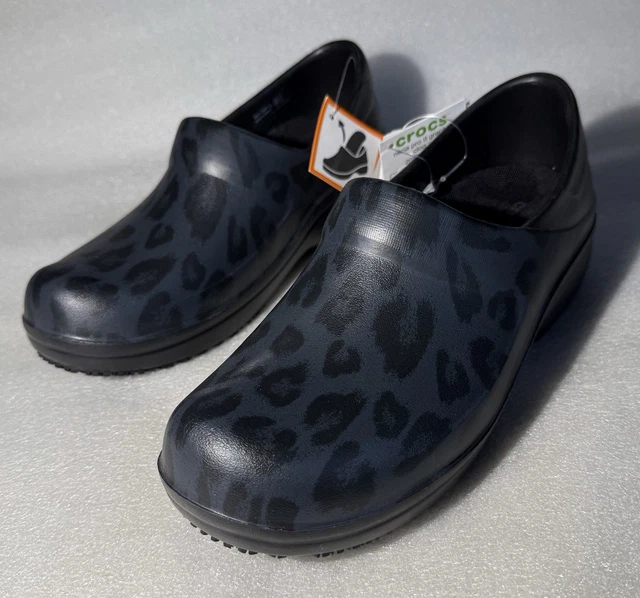 NEW CROCS NERIA Pro II Womens 6 Black Leopard Nurse Clog 205385-0CU ...