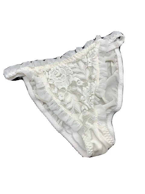 VINTAGE CHRISTIAN DIOR String Bikini Panties Silky Nylon Cream Floral ...
