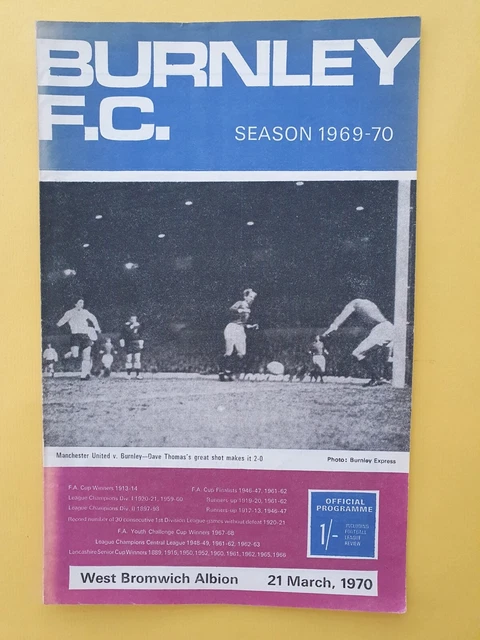 21/3/1970 BURNLEY V West Bromwich Albion Football Programme; Division 1 ...