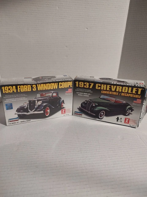 LINDBERG MODEL 1934 FORD 3 Window Coupe & 1937 Chevrolet Convertible 1/ ...