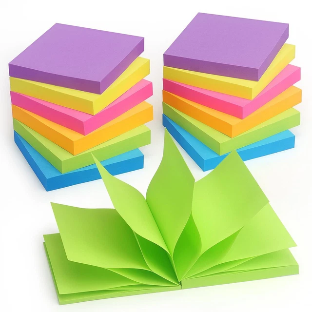 POP UP STICKY Notes 3x3 inch Bright Colors Self-Stick Pads 12 Pads/Pack ...