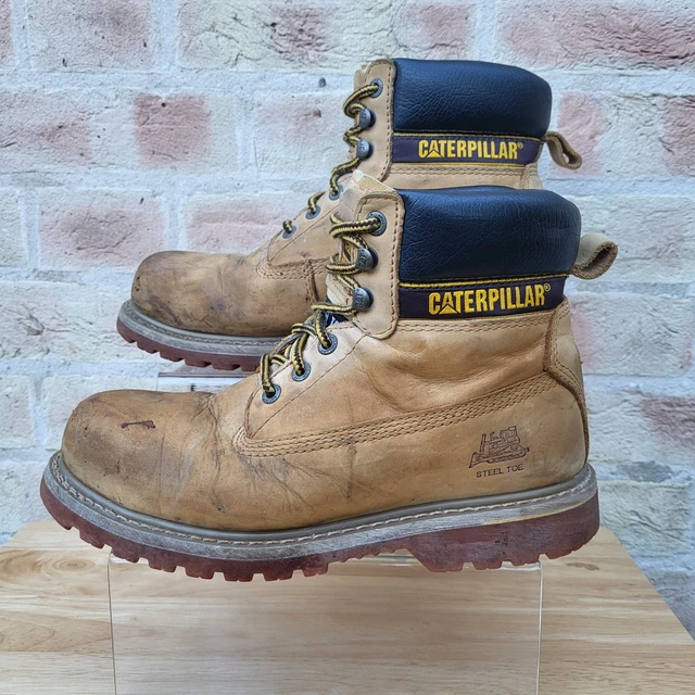 CATERPILLAR HOLTON BOOTS Mens UK 8 Wide Width Honey Tan Brown Steel Toe ...