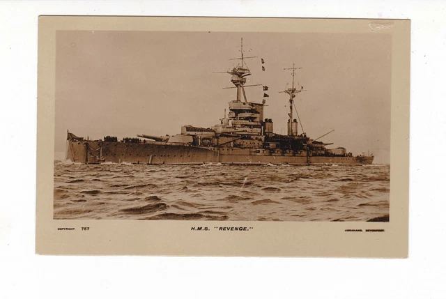 HMS REVENGE ROYAL NAVY BATTLESHIP Real Photo WW1 postcard Abrahams $15. ...