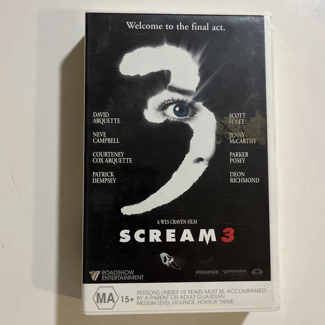 SCREAM 3 VHS Horror Wes Craven Neve Campbell Movie Video Tape Slasher ...