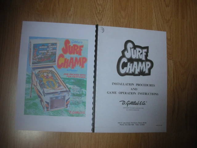MANUEL D'INSTALLATION FLIPPER Gottlieb: SURF CHAMP EUR 11,00 - PicClick FR