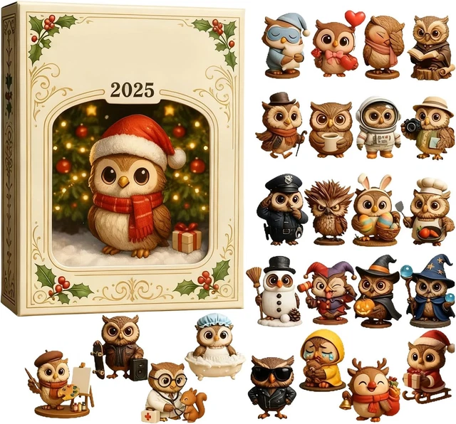 EULEN-ADVENTSKALENDER 2025, 24-TAGE Eulen-Ornament Countdown-Kalender ...