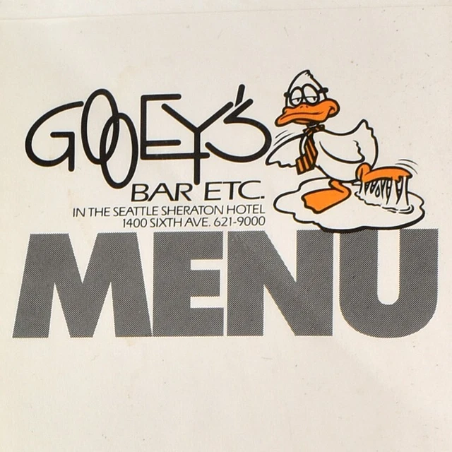 1980S GOOEY'S BAR Etc Restaurant Menu Seattle Sheraton Hotel Washington ...