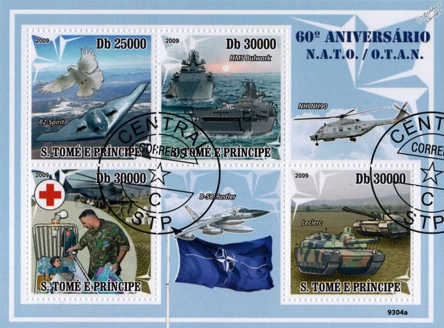 NATO STAMP SHEET (B2 Spirit Aircraft/HMS Bulwark Warship/NH90/Leclerc ...