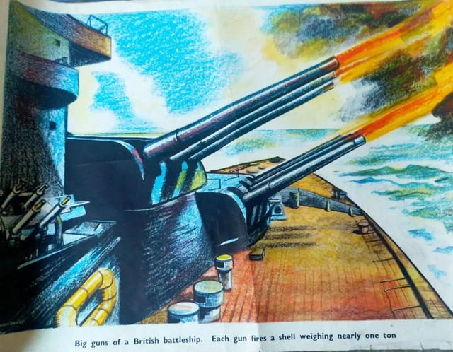WW2 PROPAGANDA POSTER 'Big Guns of a British Battleship' Roland Davies ...