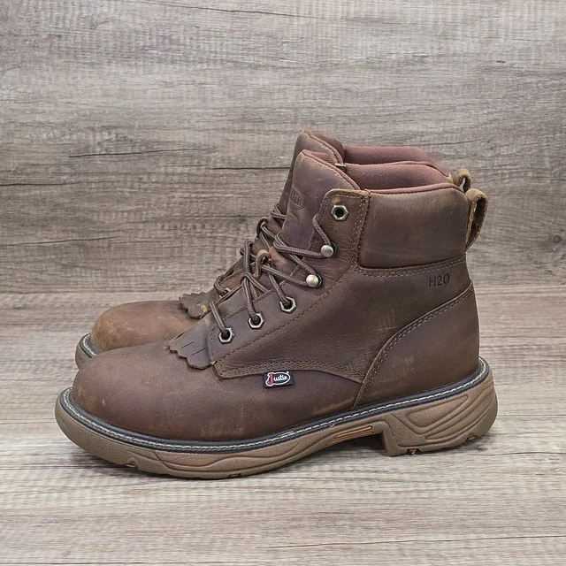 JUSTIN RUSH 6& Men's Size 8.5 D Brown Soft Toe Waterproof Work Boots ...