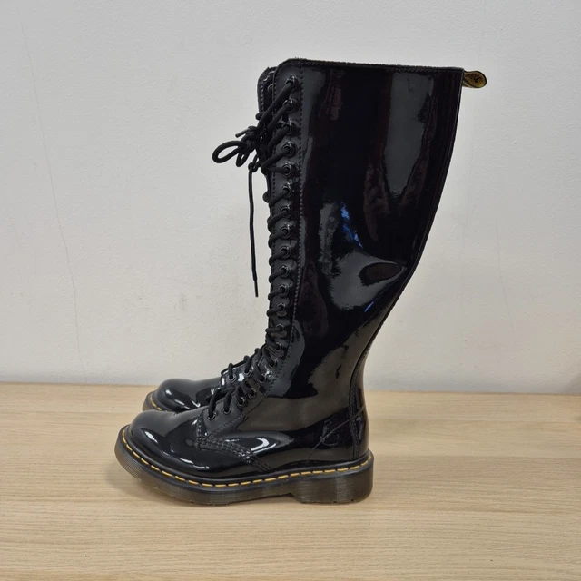 DR MARTENS 1B60 20 Holes Knee High Black Patent Leather Tall Boots Uk 4 Eu 37 £129.99 - PicClick UK