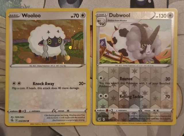 POKEMON 222/264 WOOLOO cosmos holo 223/264 dubwool reverse Fusion ...