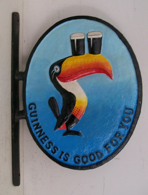 LARGE DOUBLE SIDED Wall Mounted Cast Iron Guinness Sign Hand Painted ...