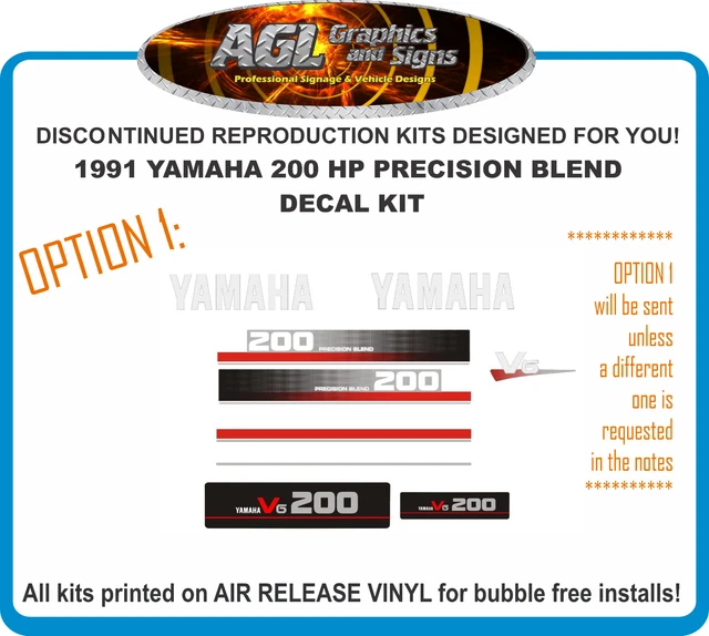 1991 YAMAHA 200 HP Precision Blend Reproduction Outboard Decals 150 175 ...