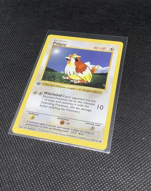 ORIGINAL 1999 FIRST 1st Edition SHADOWLESS Pidgey Pokemon Card Base Set ...