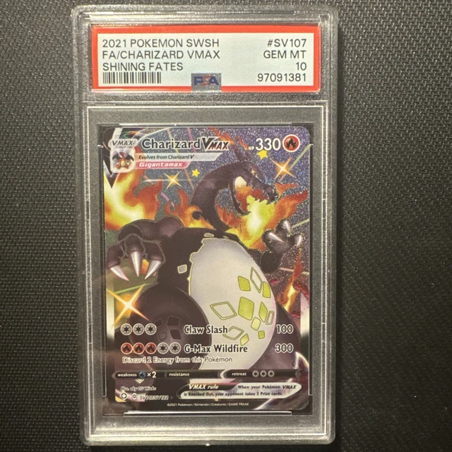 PSA 10 MINT Pokémon TCG Charizard VMAX Shining Fates SV107/SV122 Shiny ...