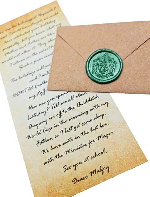HAPPY BIRTHDAY LETTER from Draco Malfoy Hogwarts. With Slytherin wax ...