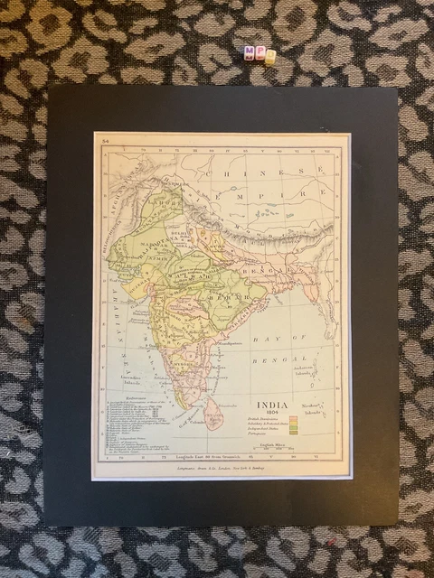 ANTIQUE 1902 HISTORICAL Map , Beautifully Mounted , INDIA ASIA , 1804 £ ...