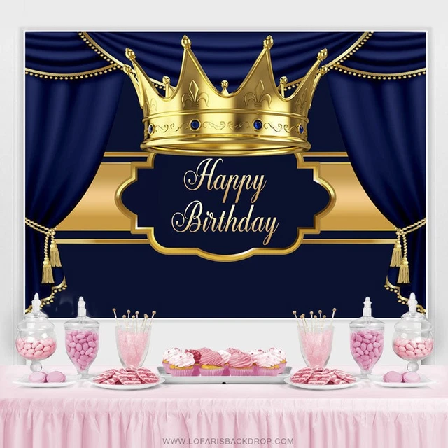 GOLD CROWN NAVY Blue Happy Birthday Party Backdrop $36.09 - PicClick AU