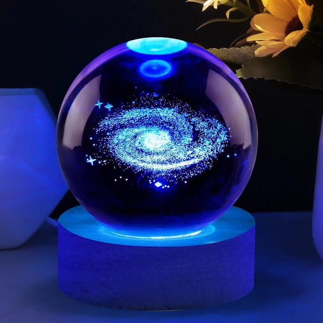 3D GALAXY CRYSTAL Ball Night Light, 3D Planets Crystal Ball with Wooden ...