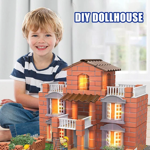 DIY BRICK DOLLHOUSE Casa Miniature With LED Kit Mini Villa Building ...