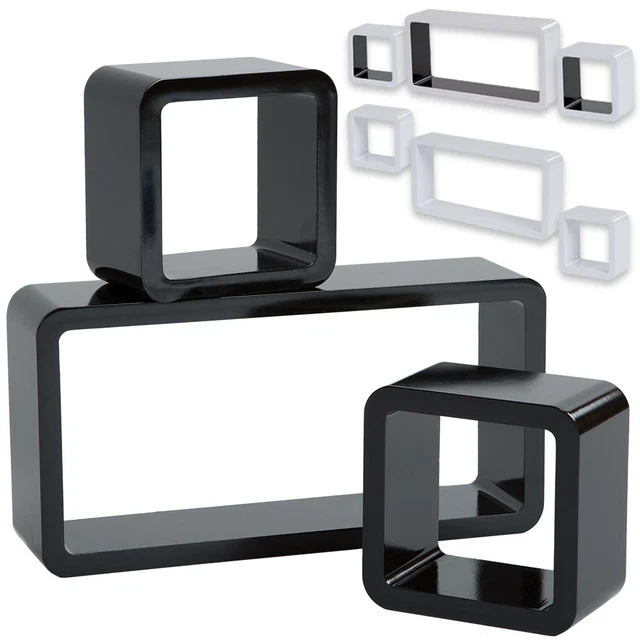 3ER SET WANDREGAL Retro Regalwürfel Holz Weiß Schwarz Bücherregal Schweberegal EUR 32,79 ...