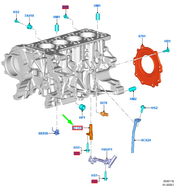 FORD RANGER T6 MK1 Crankshaft Position Sensor 2216155 JB3A-6D315-AA NEW ...