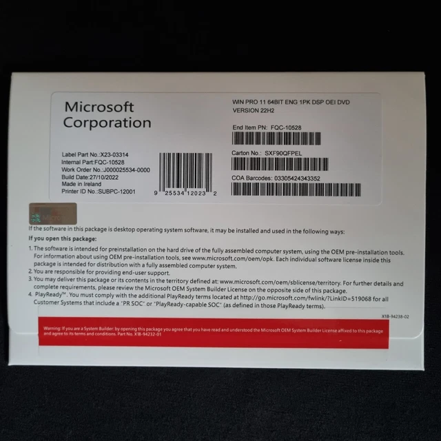 MICROSOFT WINDOWS 11 Pro 64Bit English 1PK DSP OEI DVD £44.99 - PicClick UK