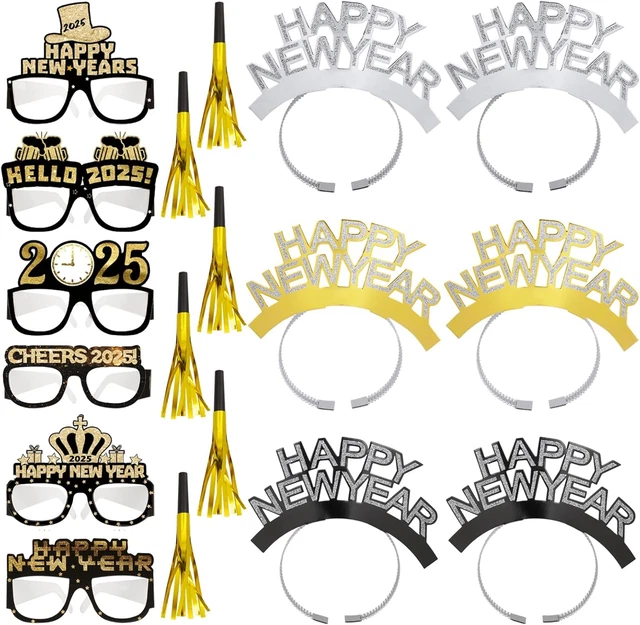 6 SET OCCHIALI Carta Festa Occhiali Capodanno Cerchietto per Capelli Feste Tromb EUR 30,09 ...