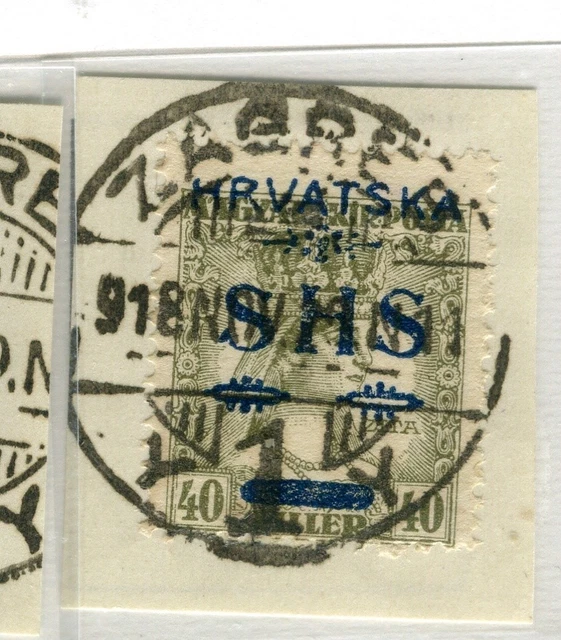 YUGOSLAVIA; 1918 EARLY SHS HRVATSKA issue fine POSTMARK PIECE for 40f ...