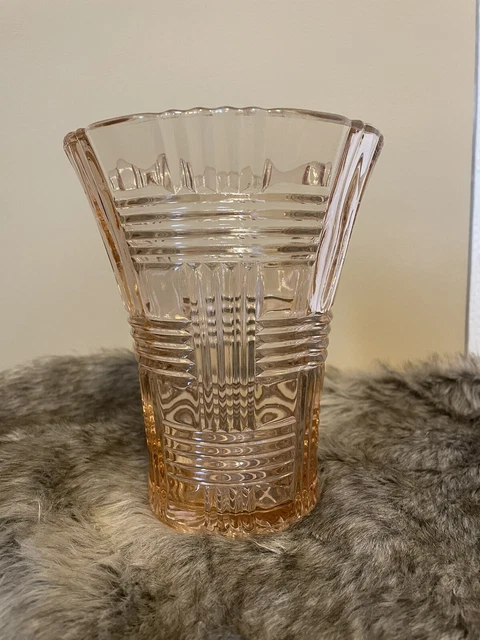 VINTAGE ANCHOR HOCKING Prismatic Pink Depression Vase Glass Basket ...