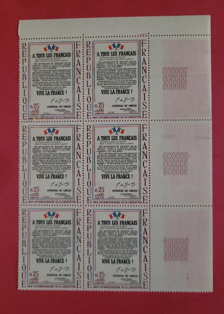 WW2 FRANCE 1964 Général DE GAULLE Bloc neuf 6 timbres appel du 18 juin ...