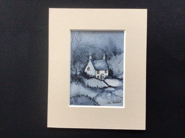 ACEO ORIGINAL WATERCOLOUR Painting By Toni White Cottage In Winter £6. ...