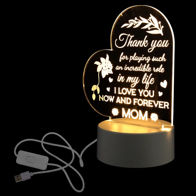ACRYLIC NIGHT LIGHT Mother Mom Birthday Gift Lamp Thank You Flashing £ ...