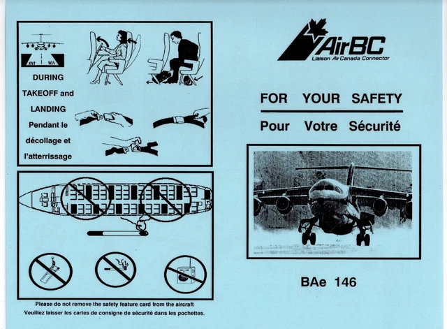 AIRBC BRITISH AEROSPACE Bae 146 Safety Card EUR 8,00 - PicClick FR