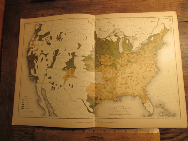 ANTIQUE EPHEMERA 1880 Map of the Foreign Population in the United ...