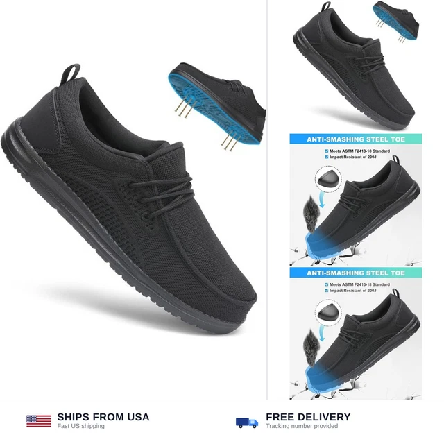 VIKOVIREN STEEL TOE Shoes for Men Slip On Safety Work Shoes Non Slip ...