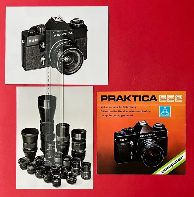 DDR REKLAME PROSPEKT + 2 Werksfoto Pentacon Praktica EE2 Produktpalette ...