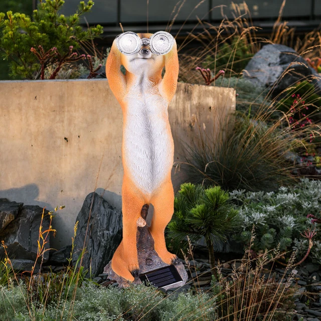 FIGURINE DE JARDIN Lampe Solaire Suricate IP44 Batterie Braun Blanc LED ...