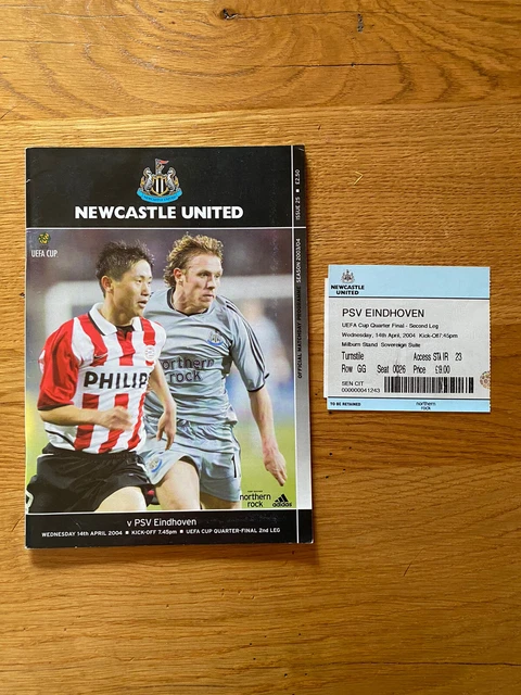 NUFC NEWCASTLE UNITED V PSV EINDHOVEN 14/04/04 Programme & Ticket VGC £ ...