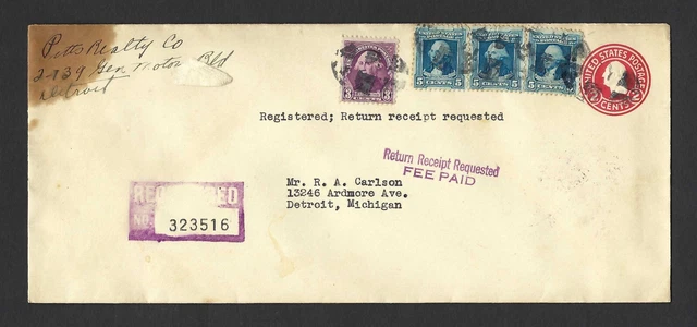 1933 REGISTERED LETTER from Detroit Michigan to Detroit - Return ...